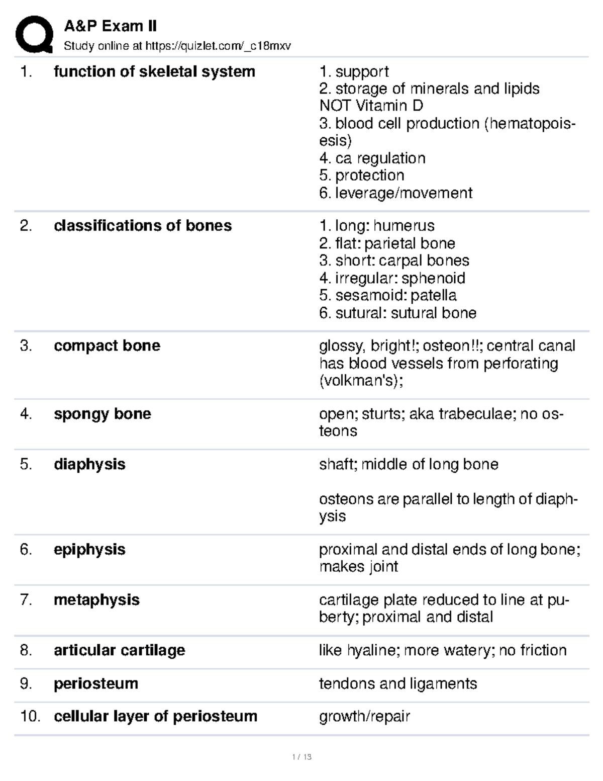 Anatomy Exam 2 - Study online at quizlet/_c18mxv function of skeletal ...