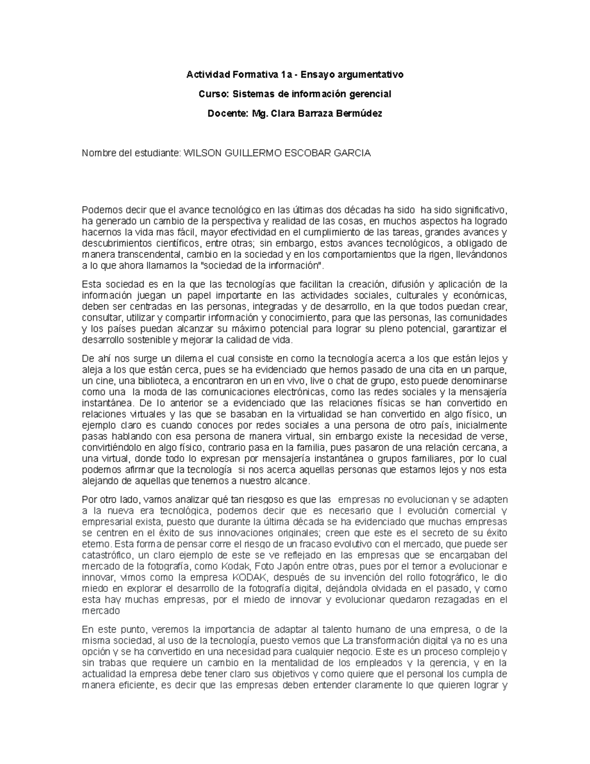 Actividad Formativa 1a - Ensayo argumentativo - Clara Barraza Bermúdez ...