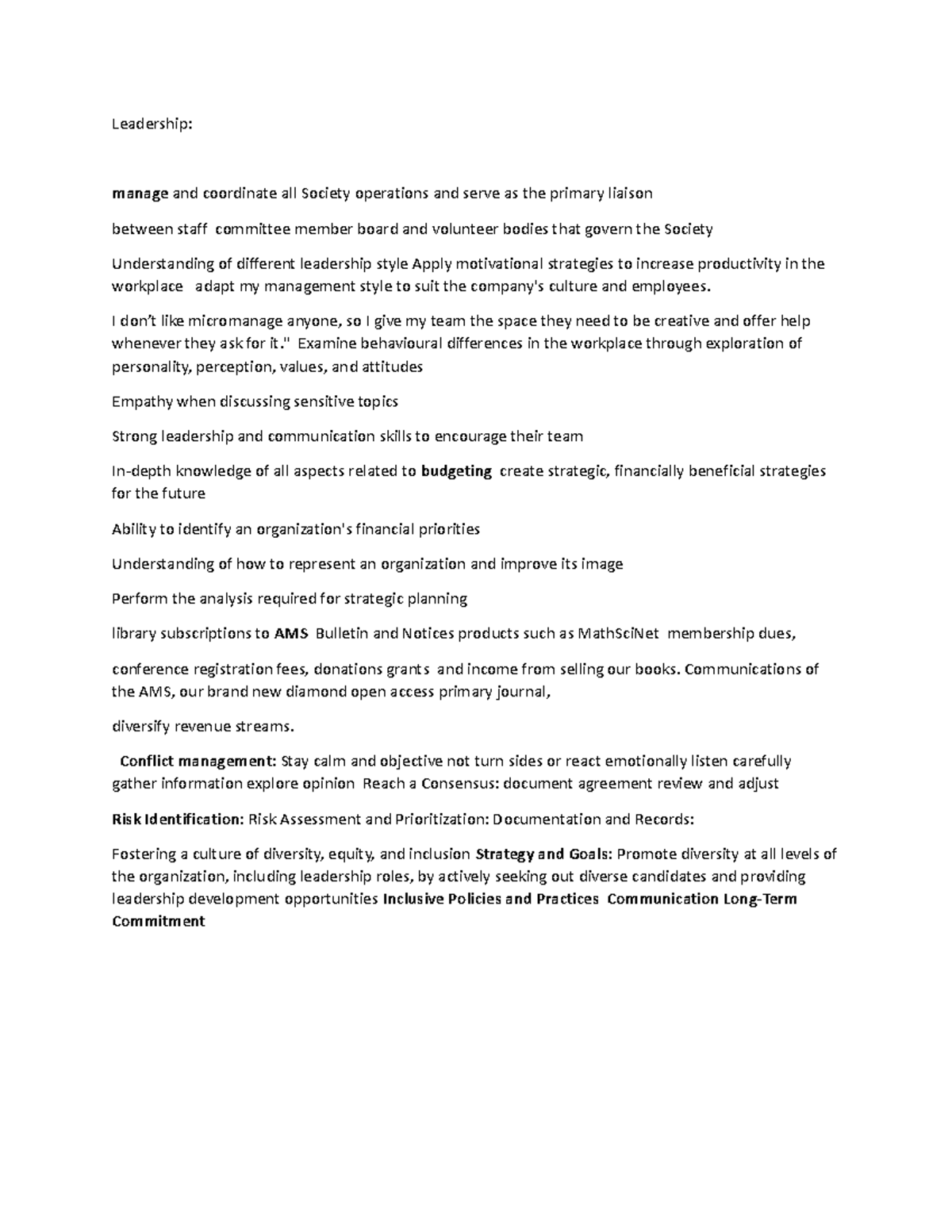 Assign 4 - Leadership skills descriptions - Leadership: manage and ...