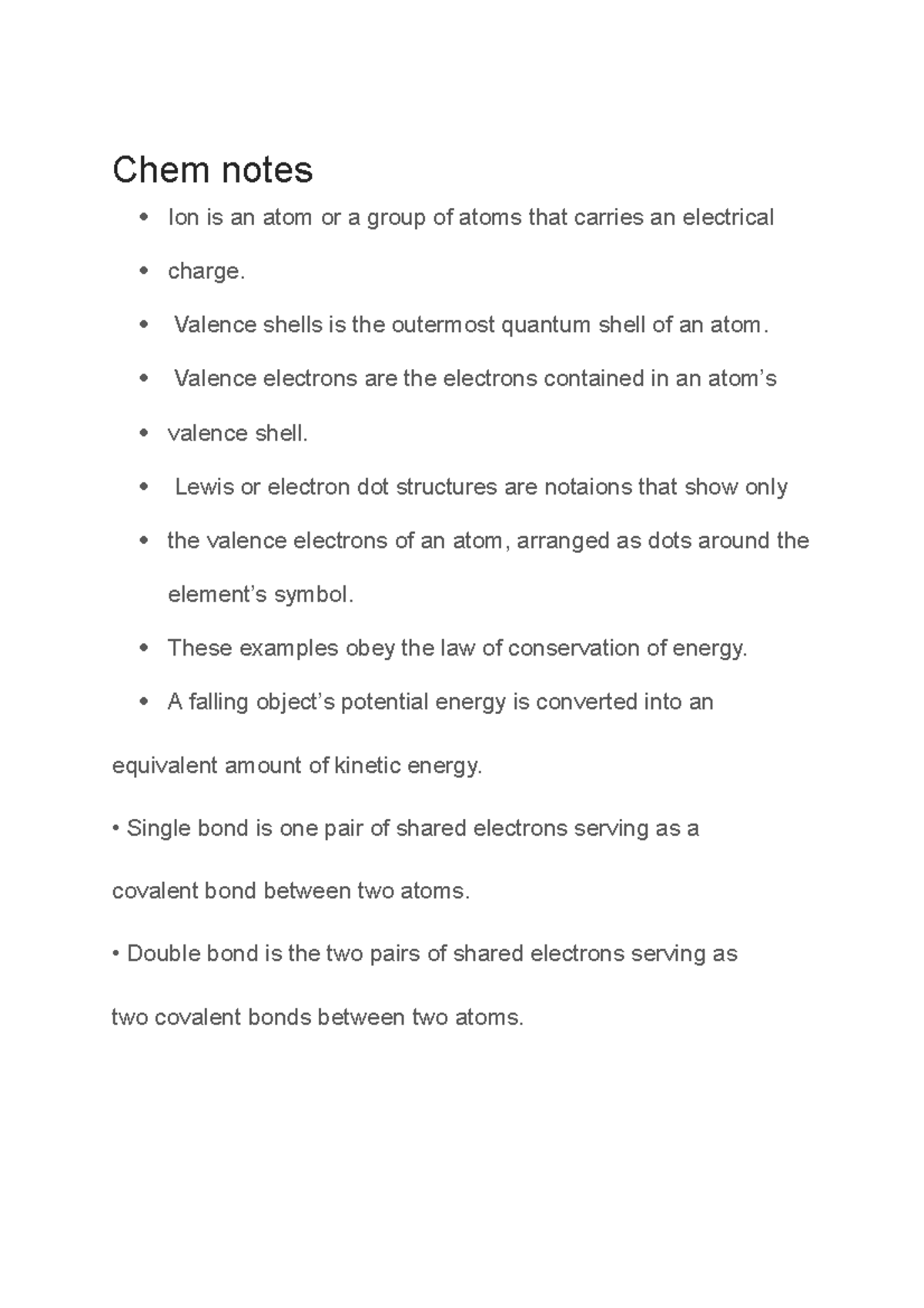 Chmstr notes - Chem notes Ion is an atom or a group of atoms that ...