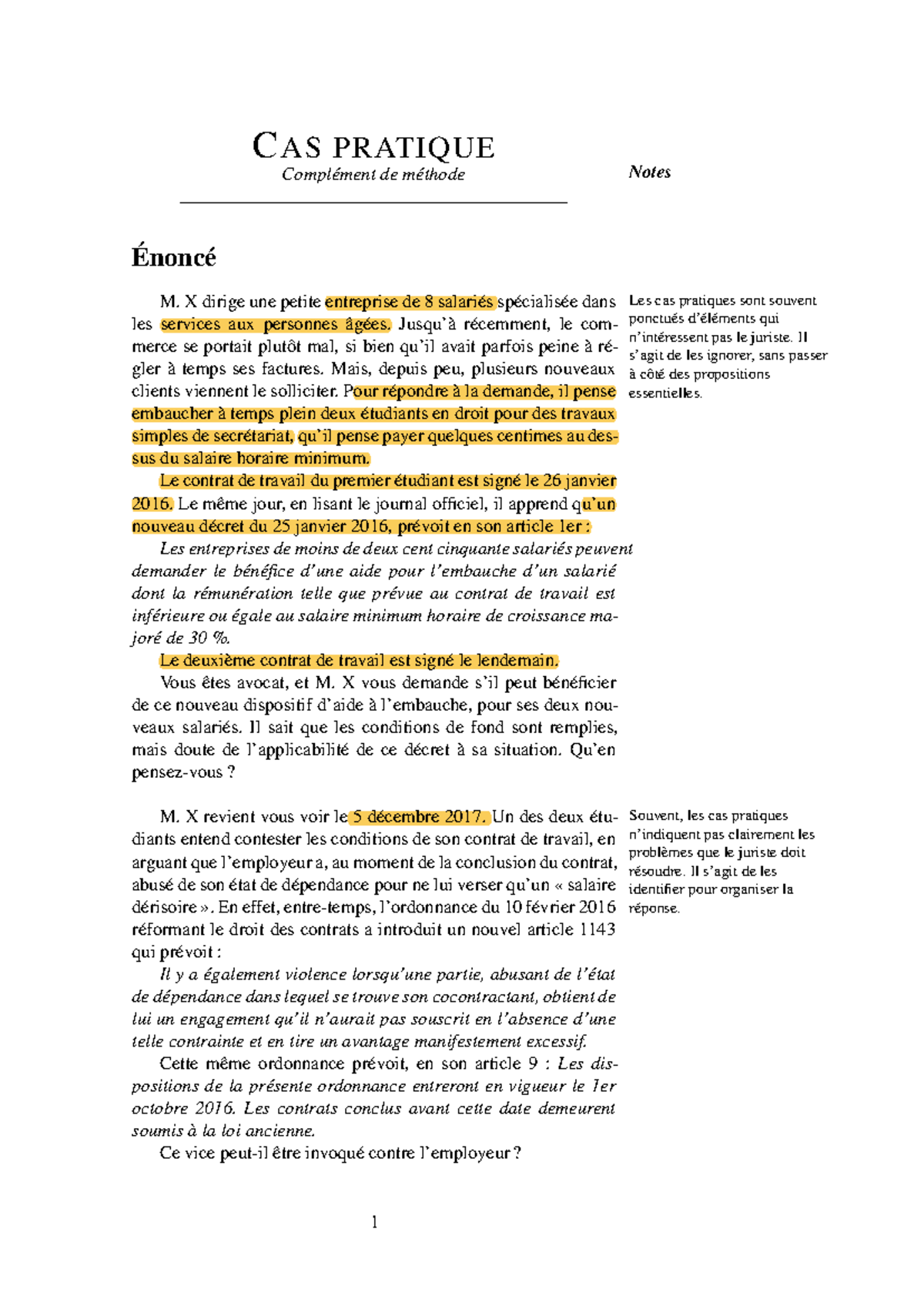 Cas pratique corrigé 2 - copie - C AS PRATIQUE Complément de méthode ...