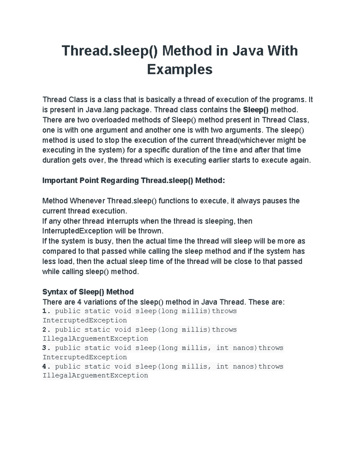 Threadsleep Method In Java With Examples Thread Method In Java With Examples Thread Class