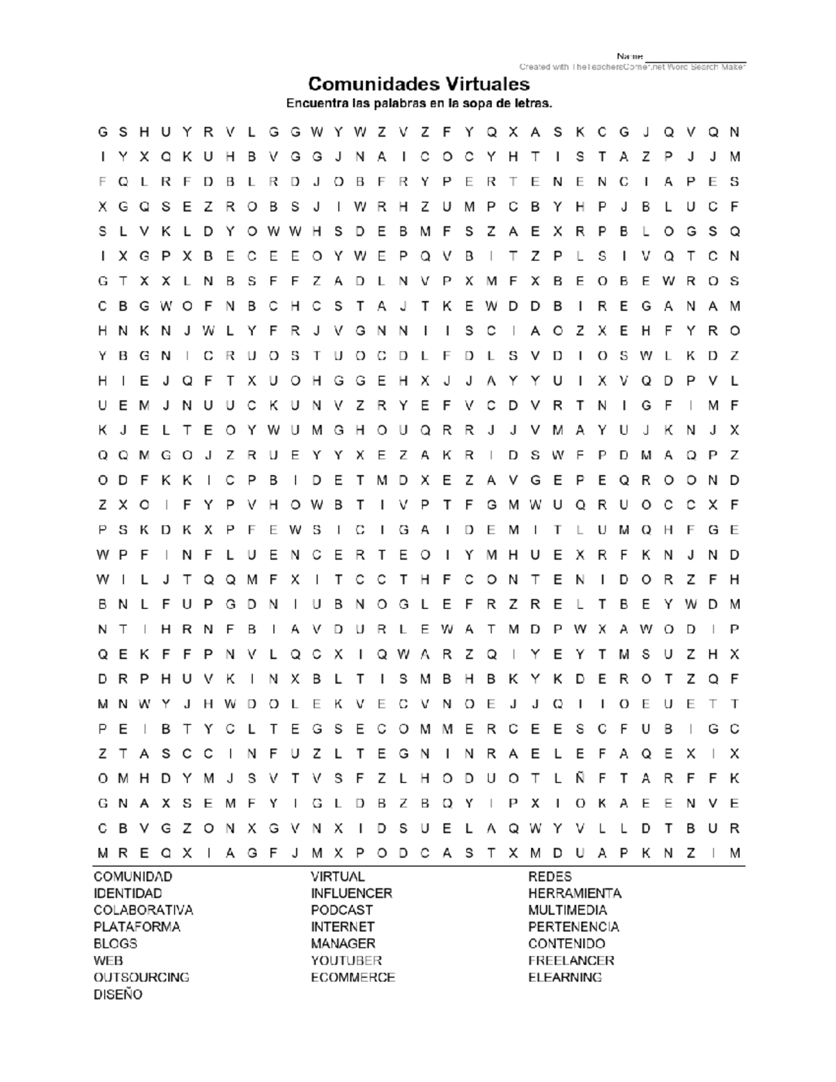 SOPA DE Letras Comunidades - Tecnología de información y comunicación ...