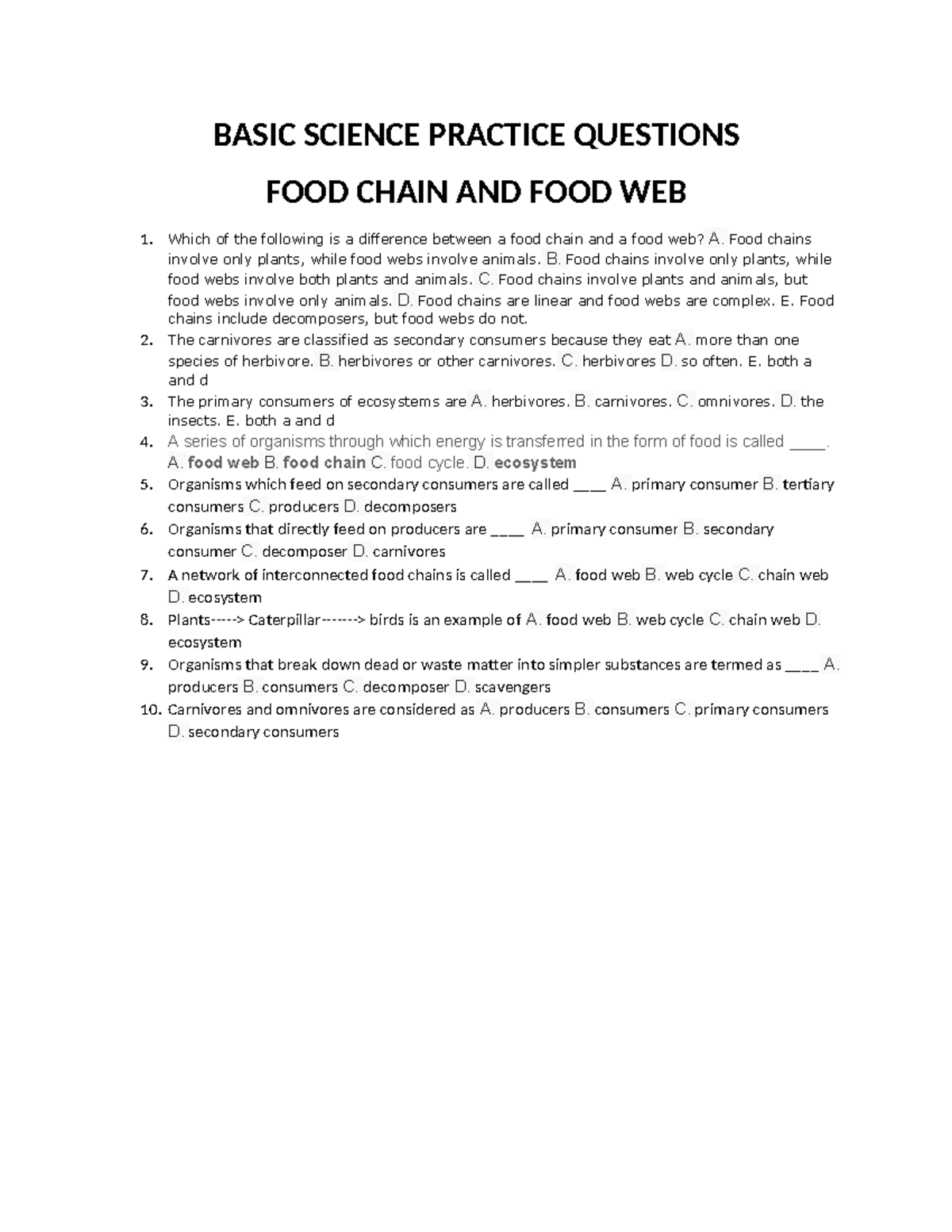 Basic Science Practice Questions - BASIC SCIENCE PRACTICE QUESTIONS ...