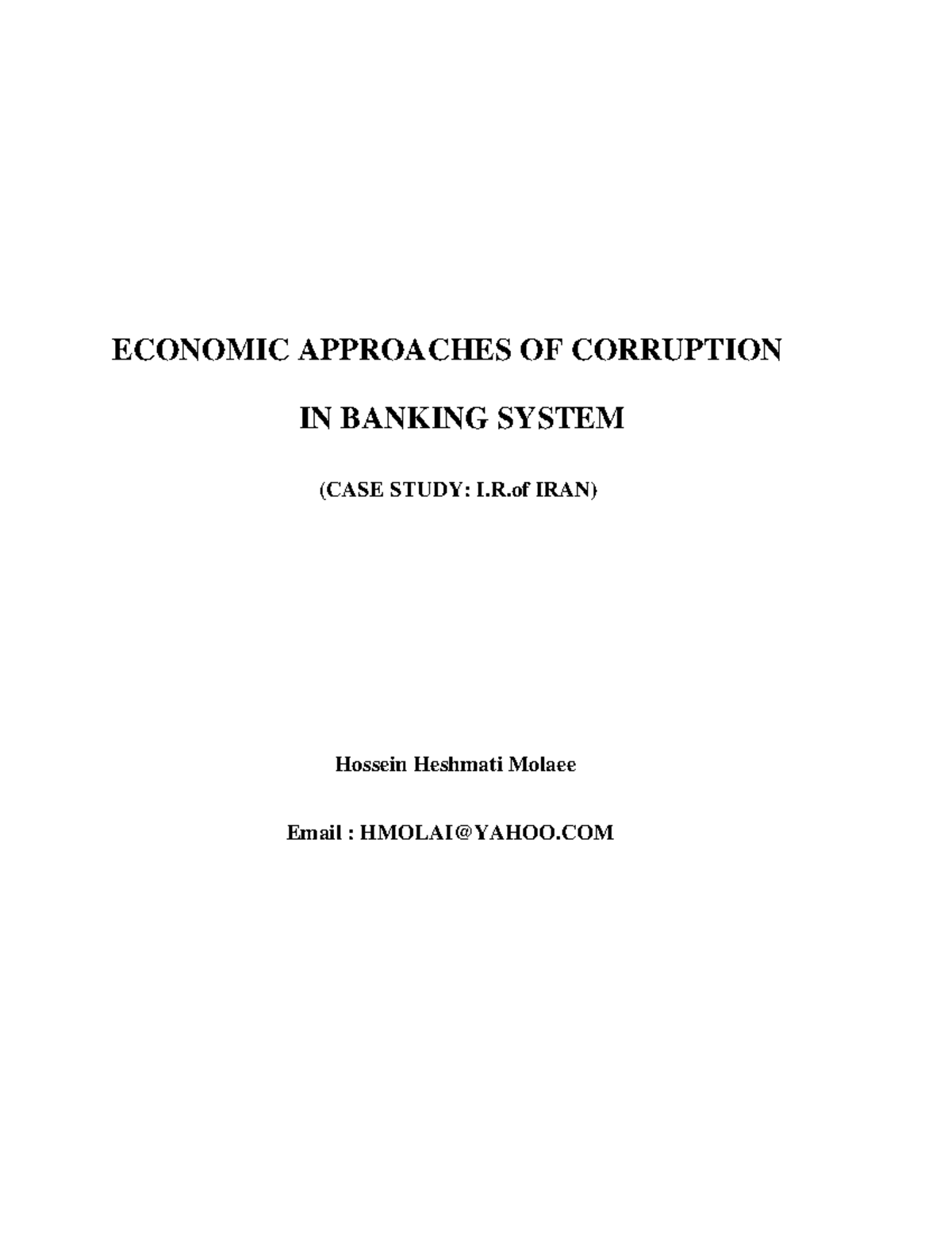 Economic Approaches OF Corruption IN Banking System - ECONOMIC ...