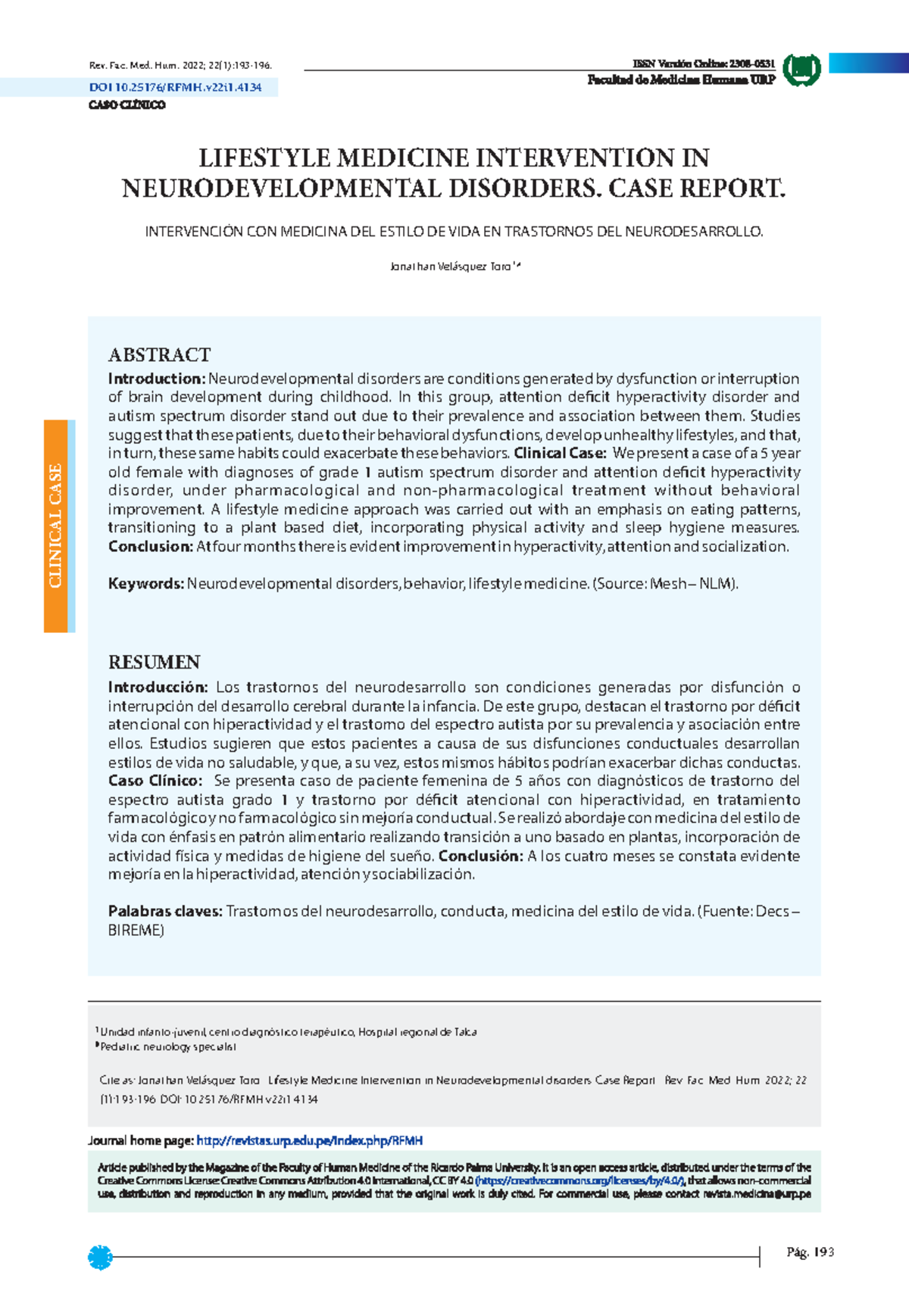 Calidad de vida y t dell desarrollo - Rev. Fac. Med. Hum. 2022; 22(1 ...