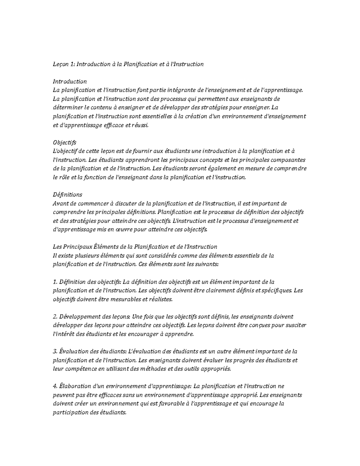 Curriculum and Instruction Notes de cours - Leçon 1: Introduction à la ...