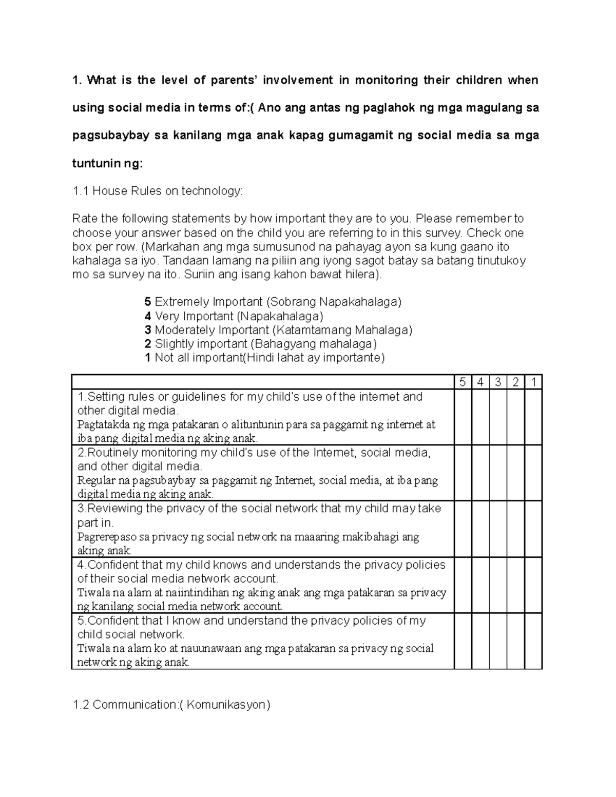 New-Questionnaire-SOP - 1. What is the level of parents’ involvement in ...