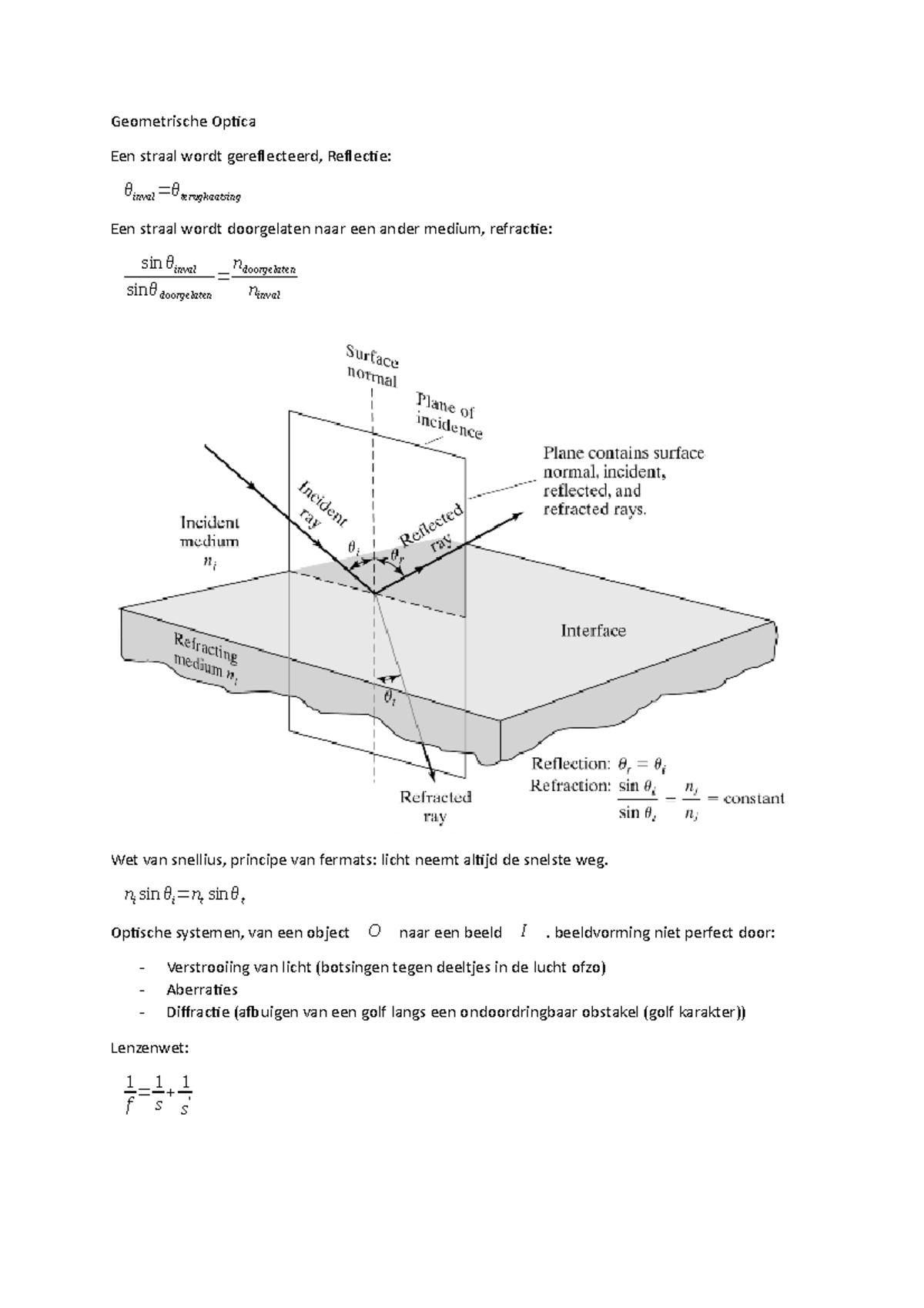 Samenvatting optica - Geometrische Optica Een straal wordt ...