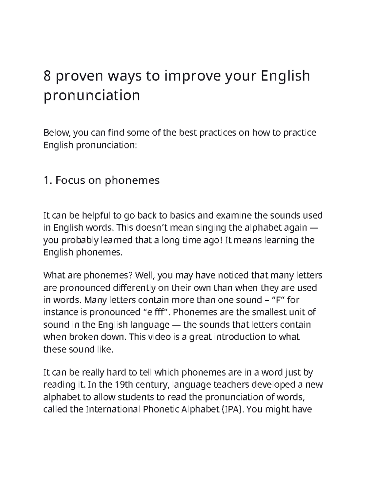 8 proven ways to improve your English pronunciation - Focus on phonemes ...
