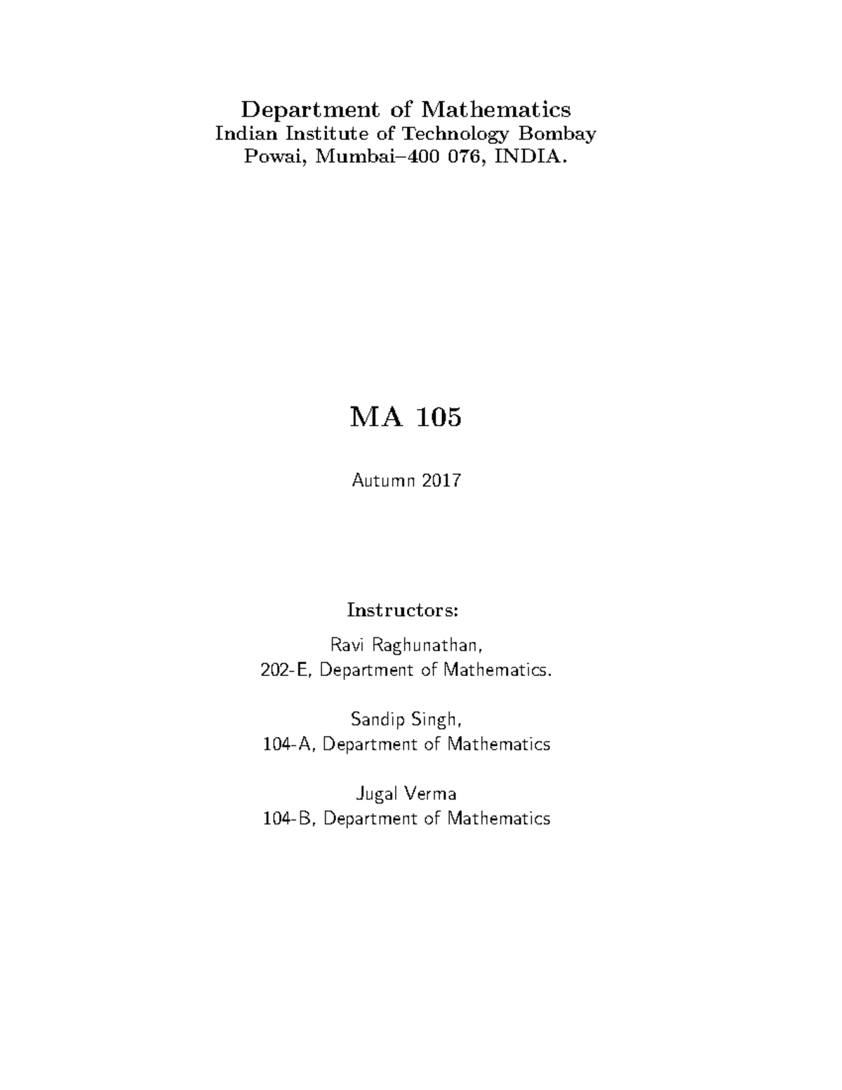 MA111 Tutorial Problem - Department of Mathematics Indian Institute of ...