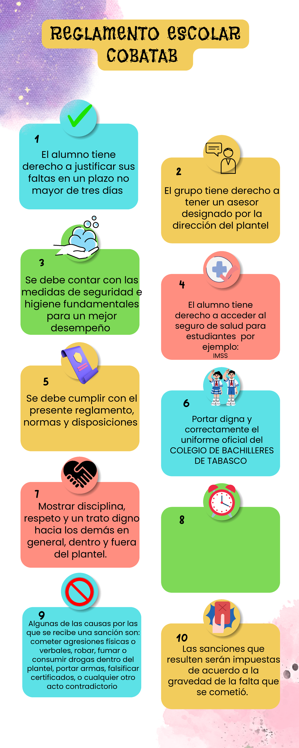 Infografía con lista de diez elementos - REGLAMENTO ESCOLAR COBATAB El alumno tiene derecho a ...
