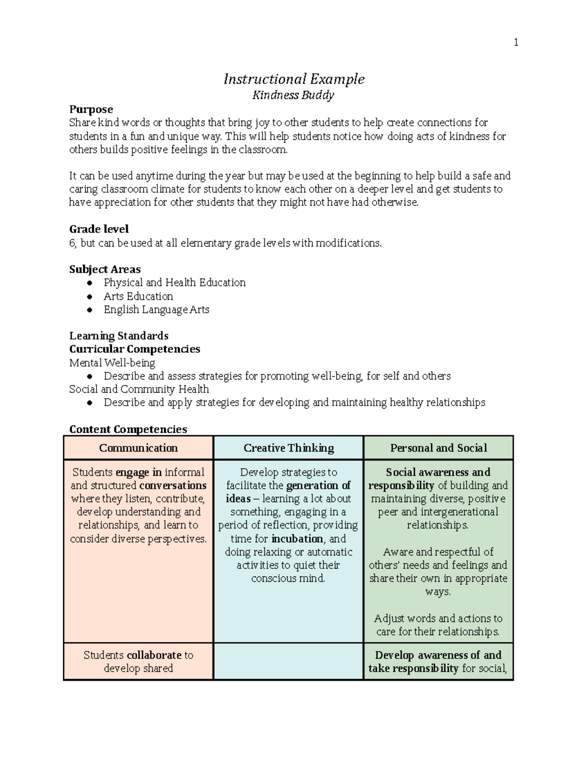 371W - Instructional Example - Instructional Example Kindness Buddy ...