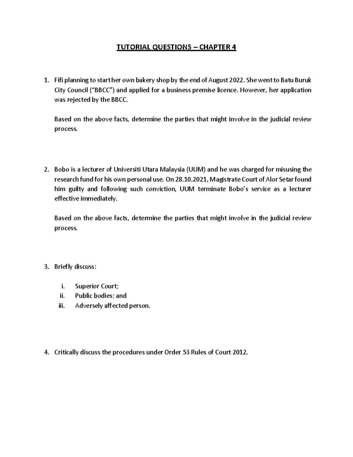 Tutorial Questions - Chap 4 - TUTORIAL QUESTIONS – CHAPTER 4 Fifi ...