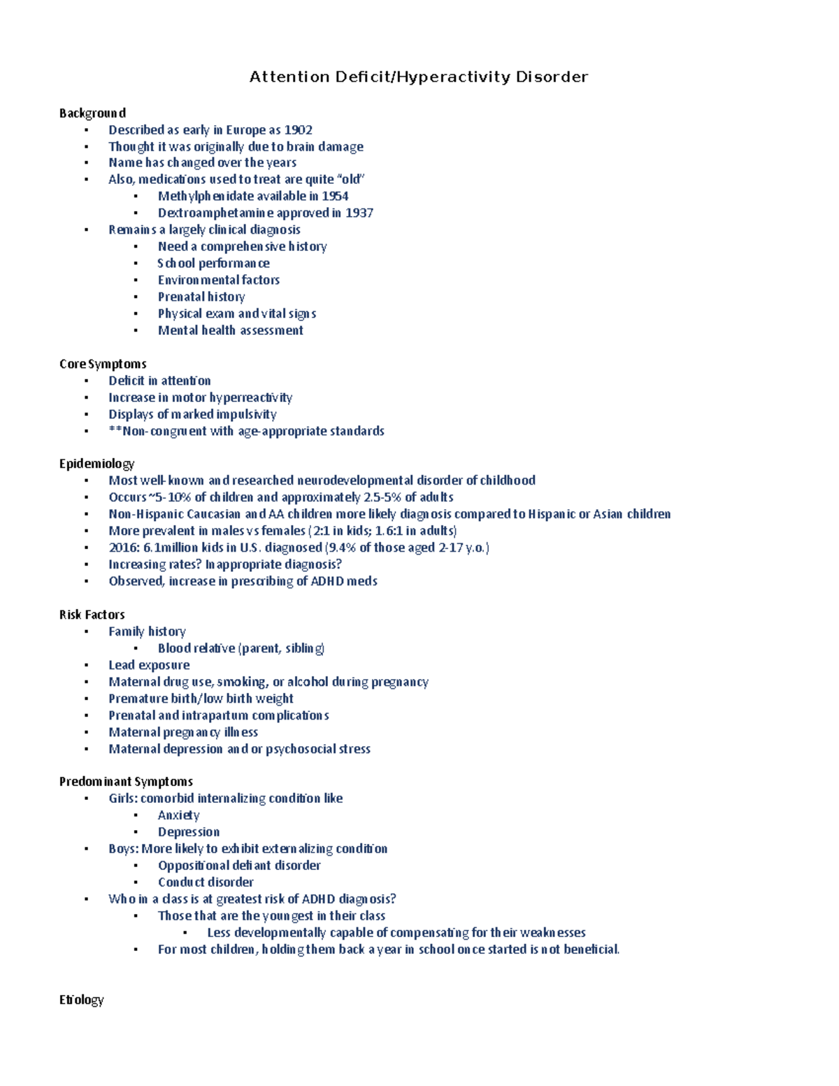 ADHD - Lecture notes 1 - Attention Deficit/Hyperactivity Disorder ...