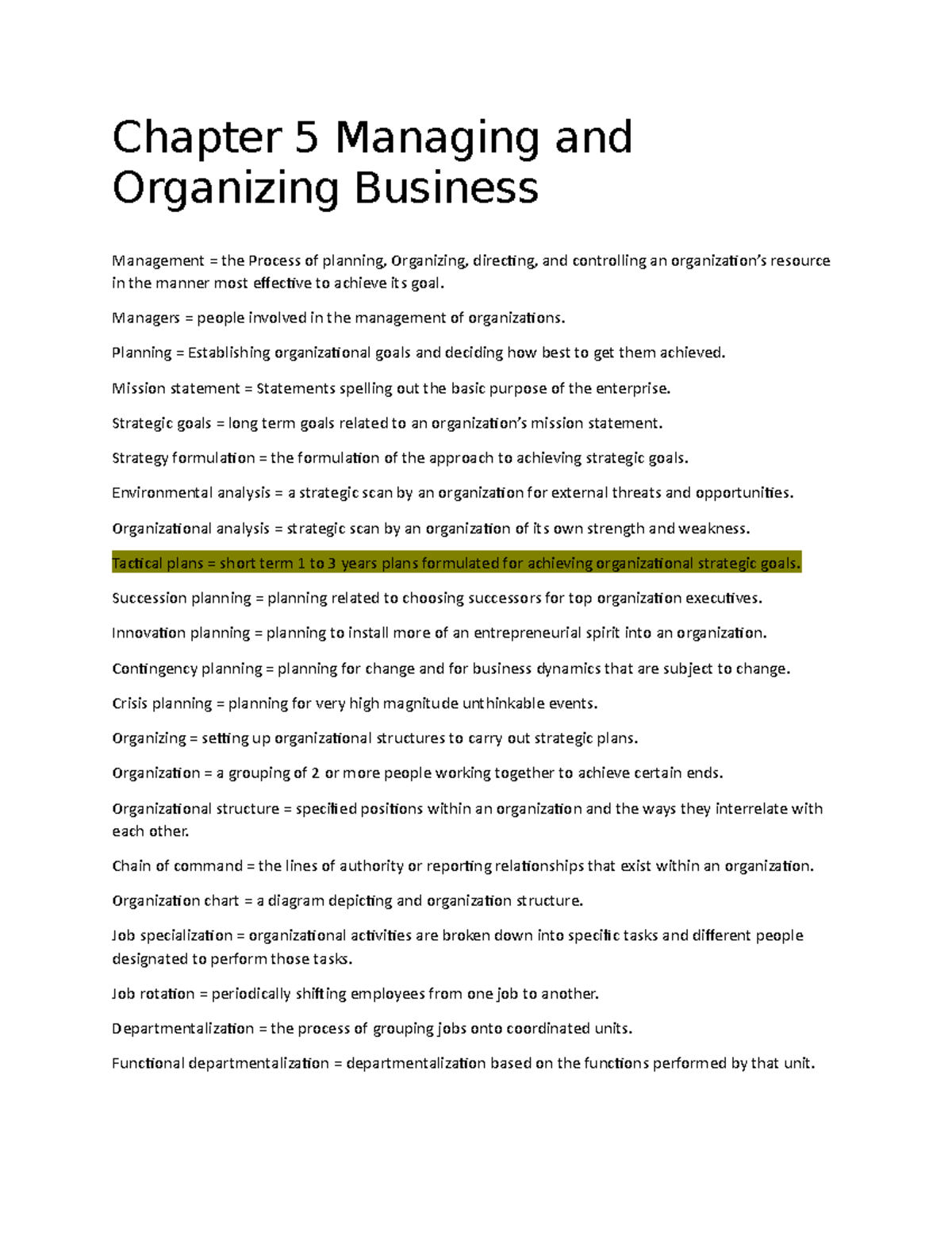 Chapter 5 Managing and Organizing Business - Chapter 5 Managing and ...