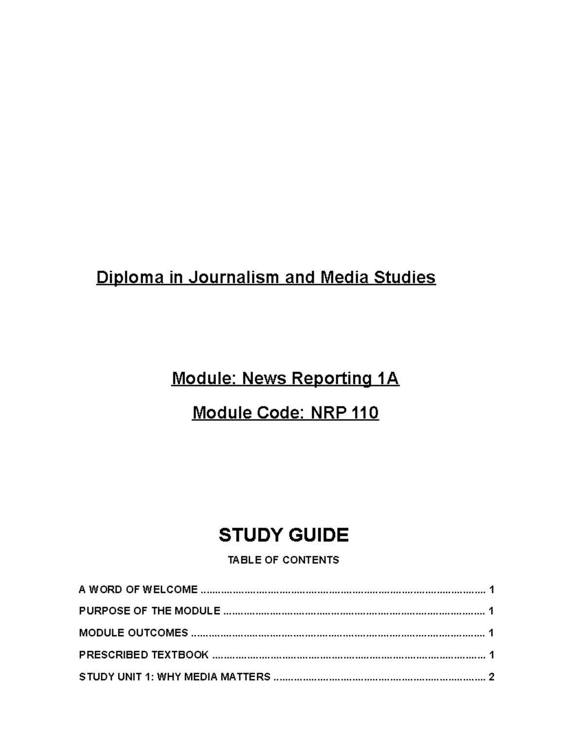 News Reporting 1-Study Guide - Diploma in Journalism and Media Studies ...