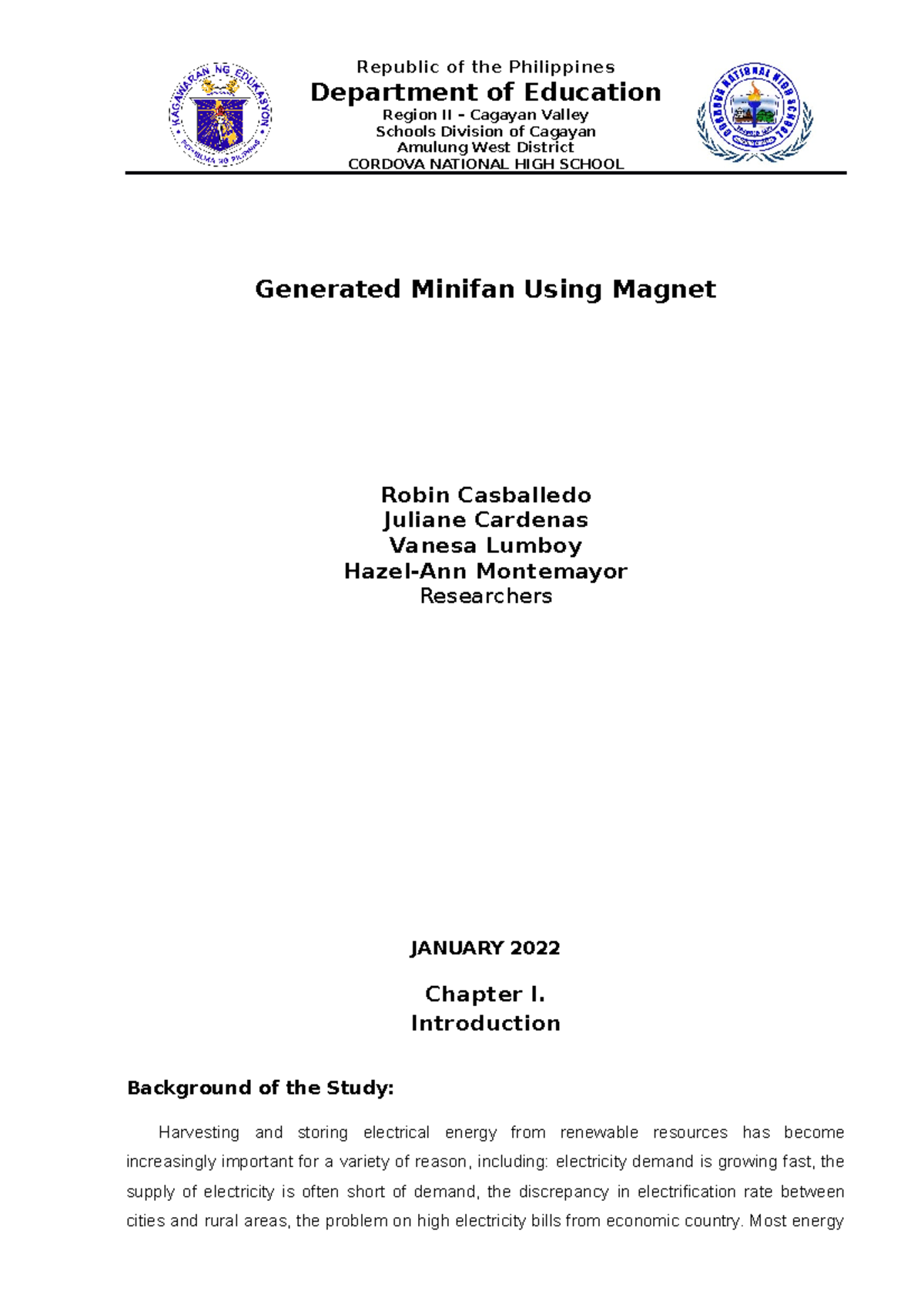 Research 1 - Iwjdiskdknncods - Republic of the Philippines Department ...