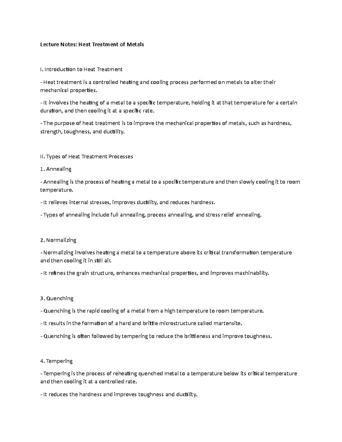 Lecture Notes: Heat Treatment of Metals - Introduction to Heat ...