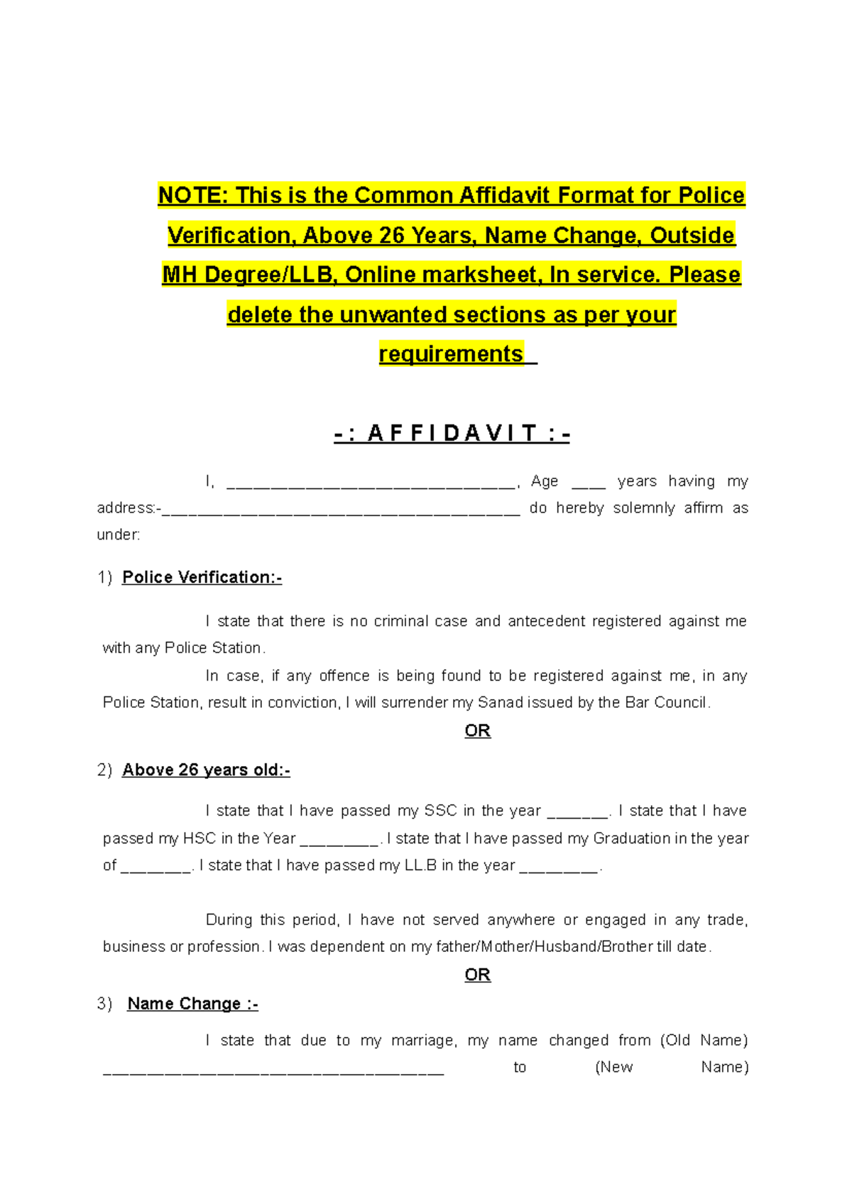Final-Enrollment-Affidavit - NOTE: This is the Common Affidavit Format ...