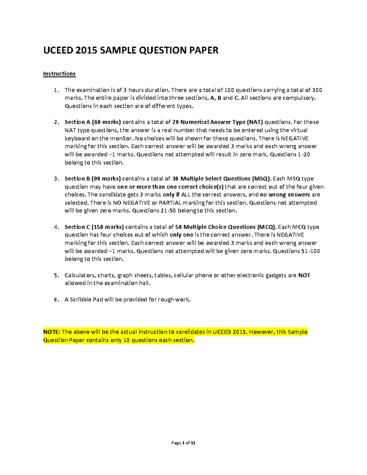 262815397 Uceed Sample Paper - UCEED 2015 SAMPLE QUESTION PAPER ...