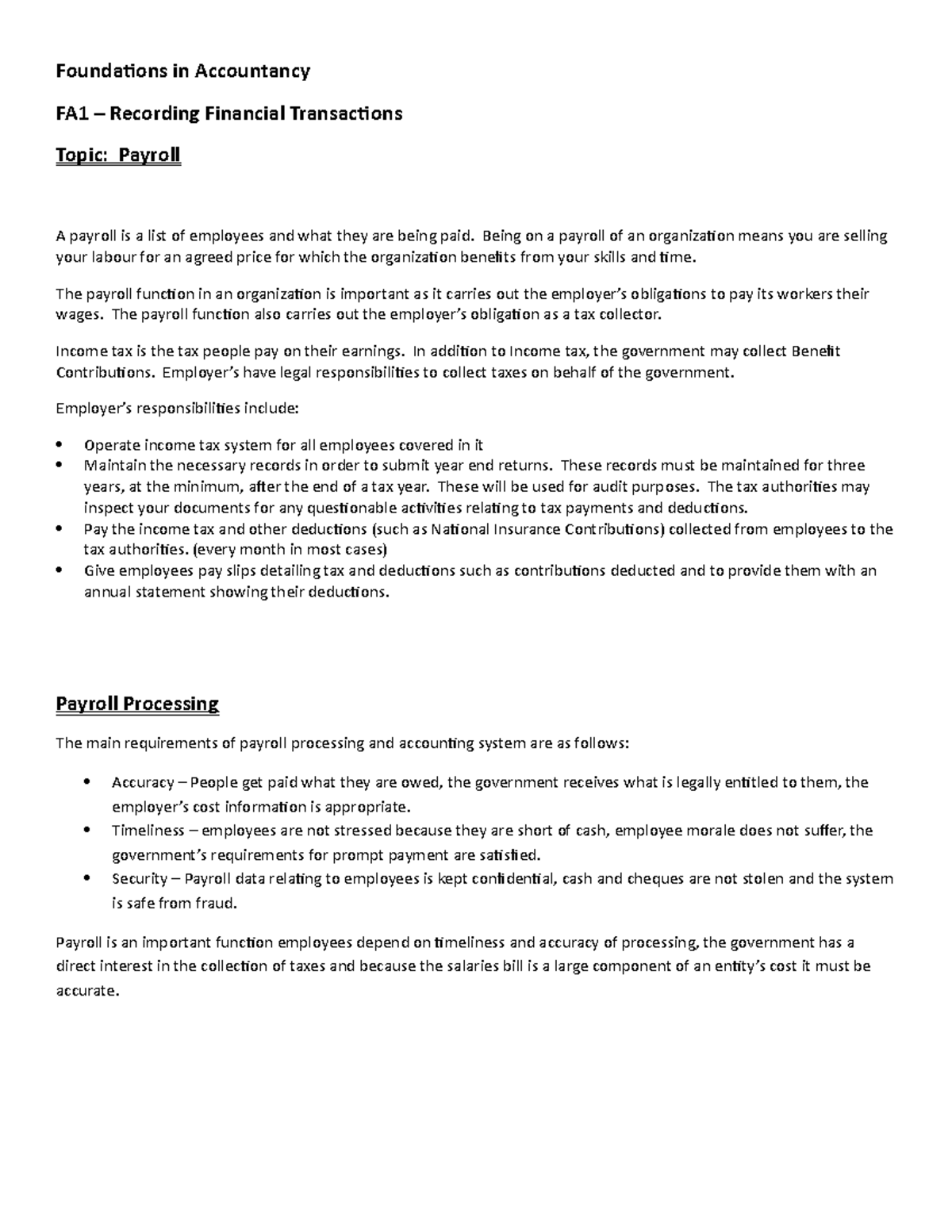 Lecture 11 - Payroll - ACCA/FIA - Foundations in Accountancy FA1 ...