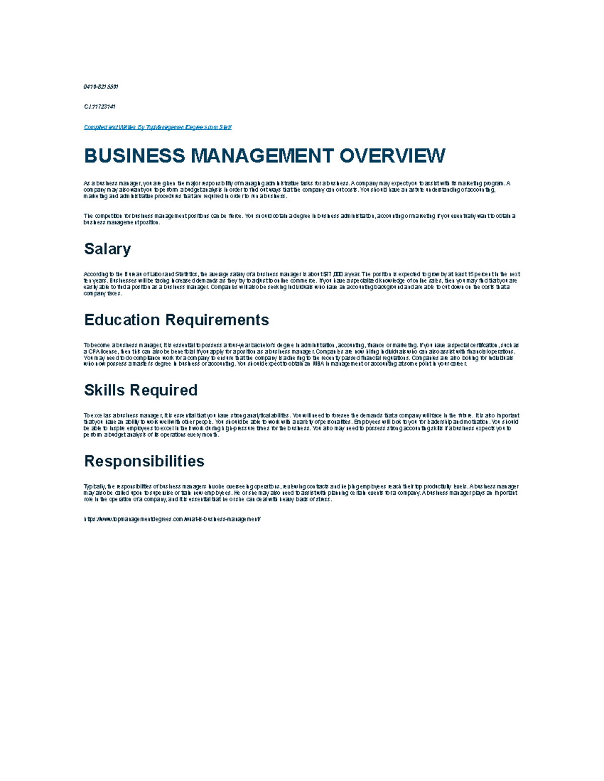 Business management overview - 0416- C. Compiled and Written By ...