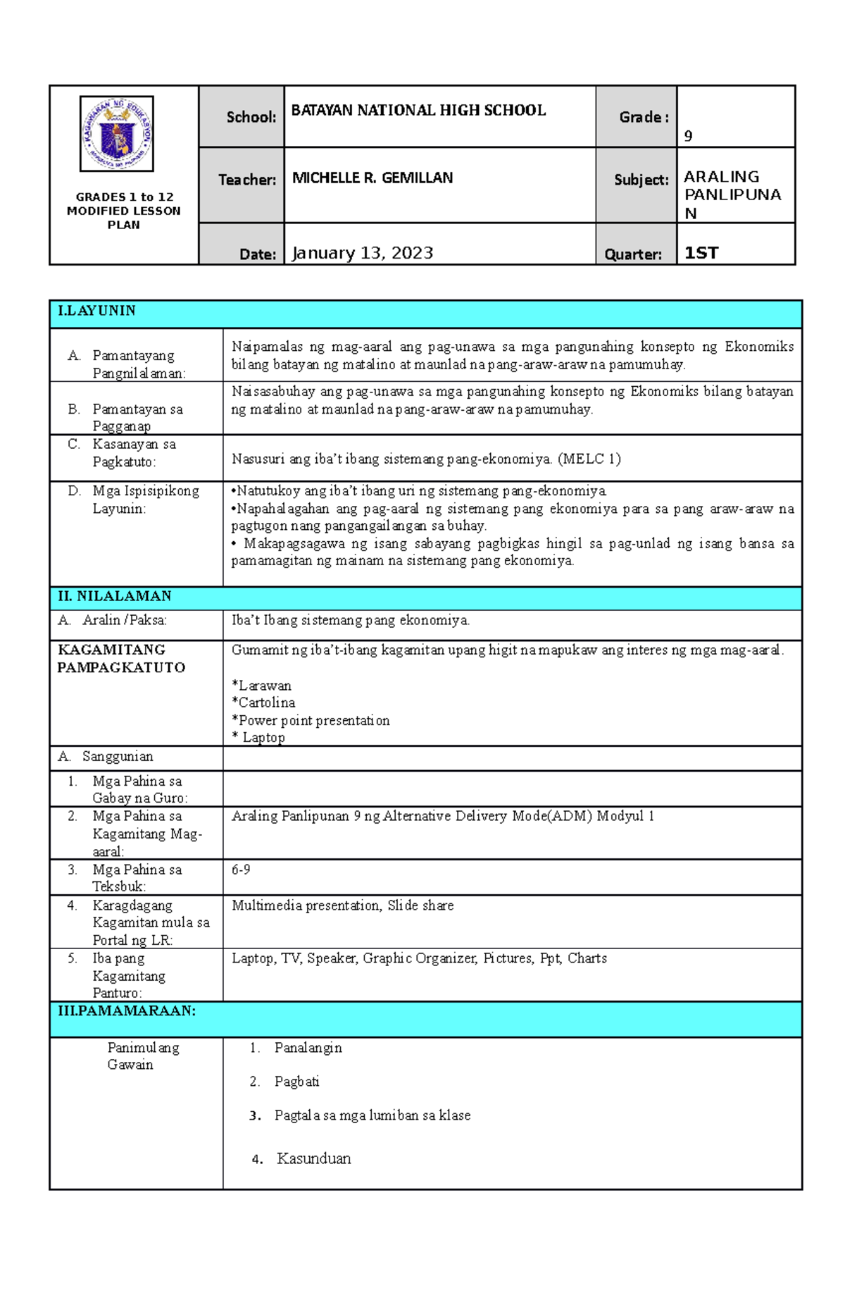 Cheng-cheng LP - This is a Lesson Plan. - GRADES 1 to 12 MODIFIED ...