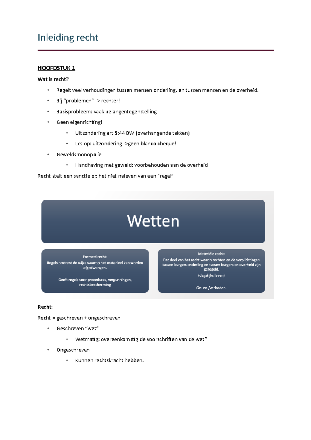 Inleiding recht hoofdstuk 1 - Inleiding recht HOOFDSTUK 1 Wat is recht ...