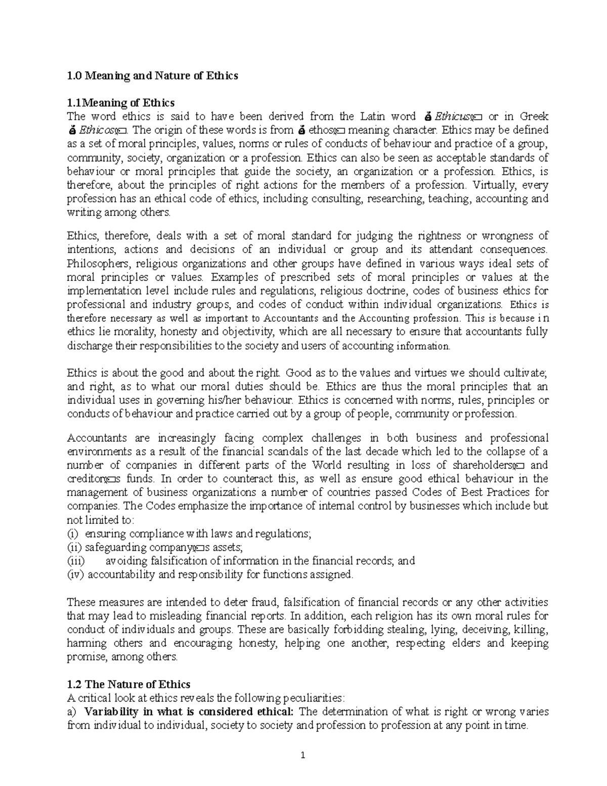 Ethical Issues in Accounting. Professional code of conduct for ...