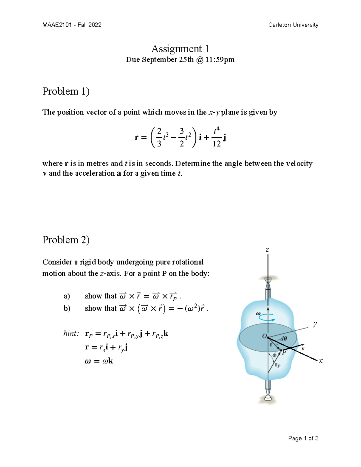 Assignment 1 - na - MAAE2101 - Fall 2022 Carleton University Assignment 1 Due September 25th ...