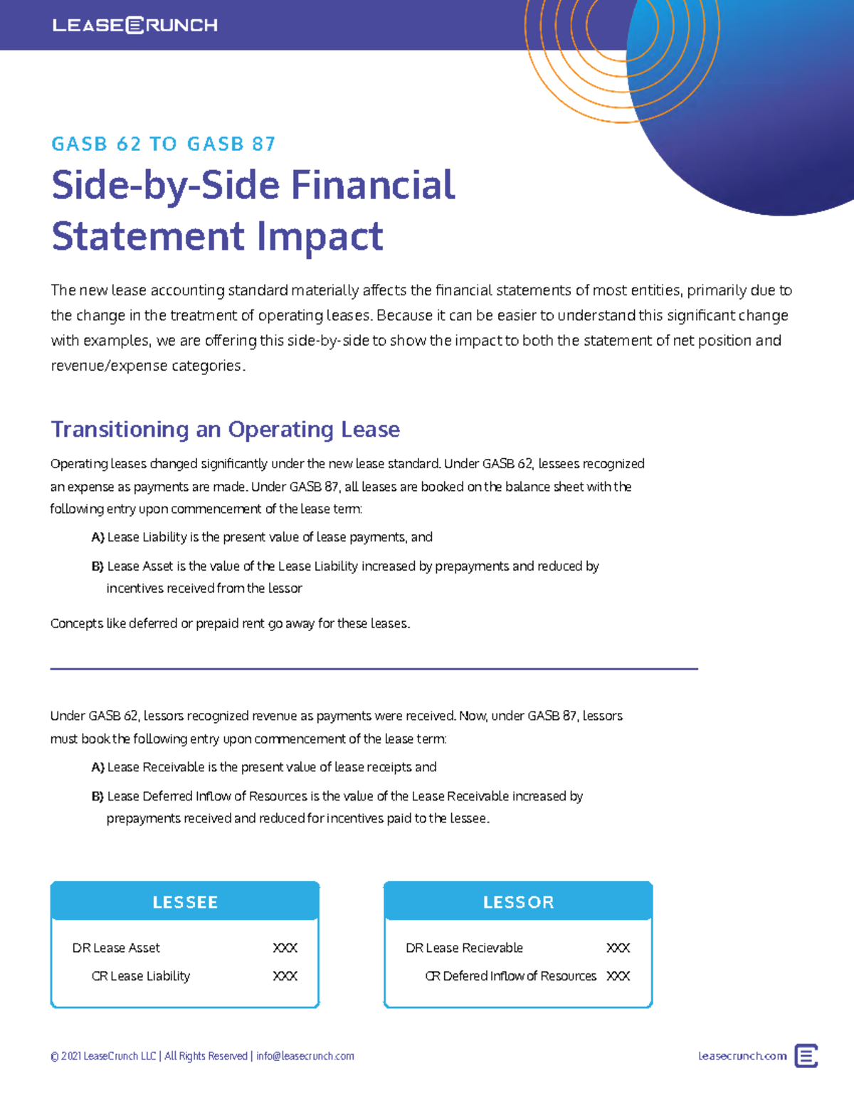 GASB 62 to GASB 87 Side-by-side Financial Statement Impact - The new ...