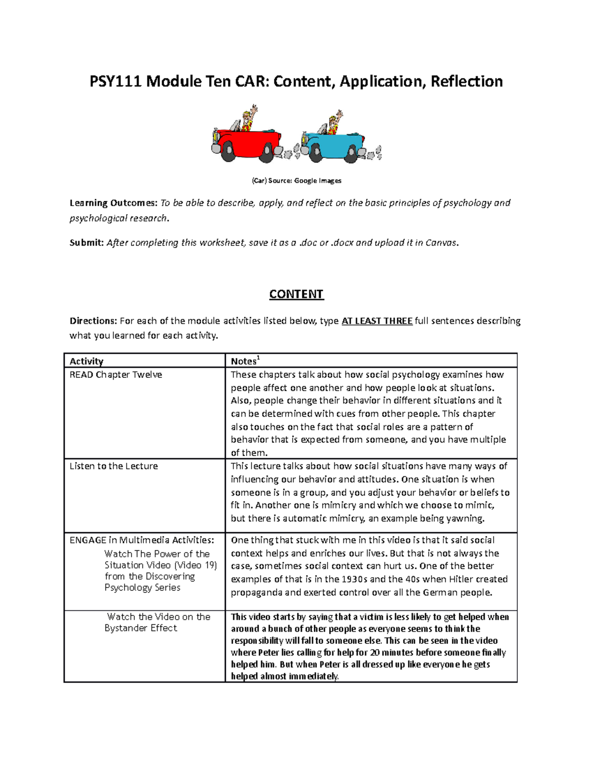 PSY111 Module 10 CAR (Simpson, 2022) - PSY111 Module Ten CAR: Content ...