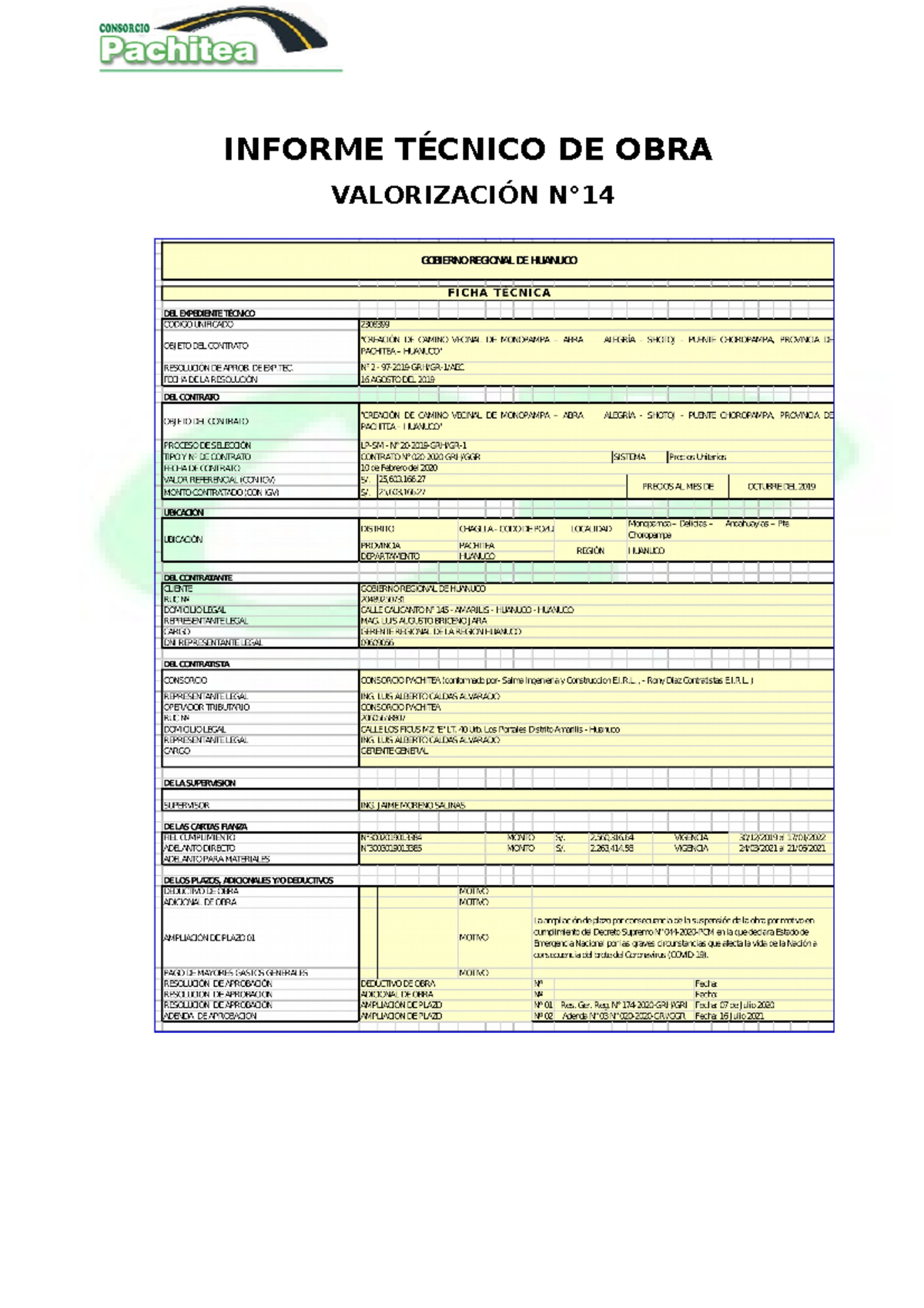 03 Informe DE Residente DE OBRA Monopampa Noviembre 2021 - INFORME TÉCNICO DE OBRA VALORIZACIÓN ...