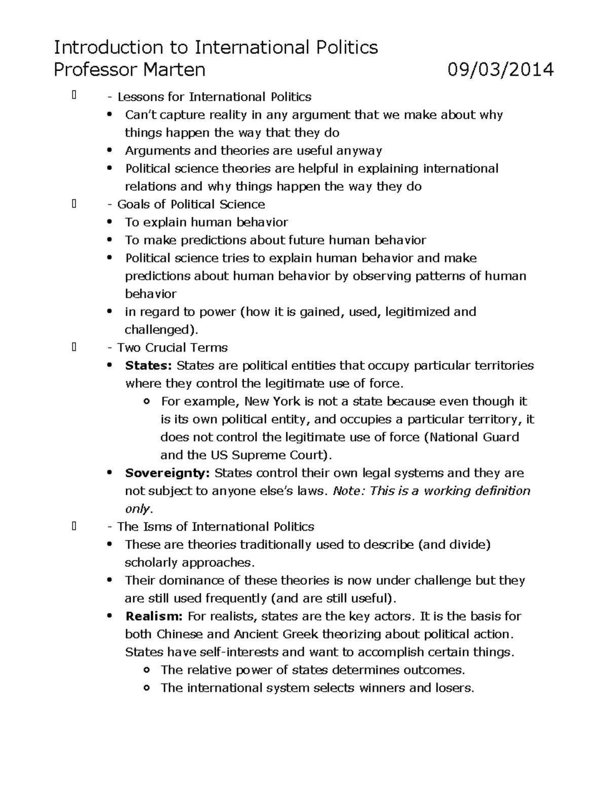 Introduction to International Politics Notes - Introduction to ...