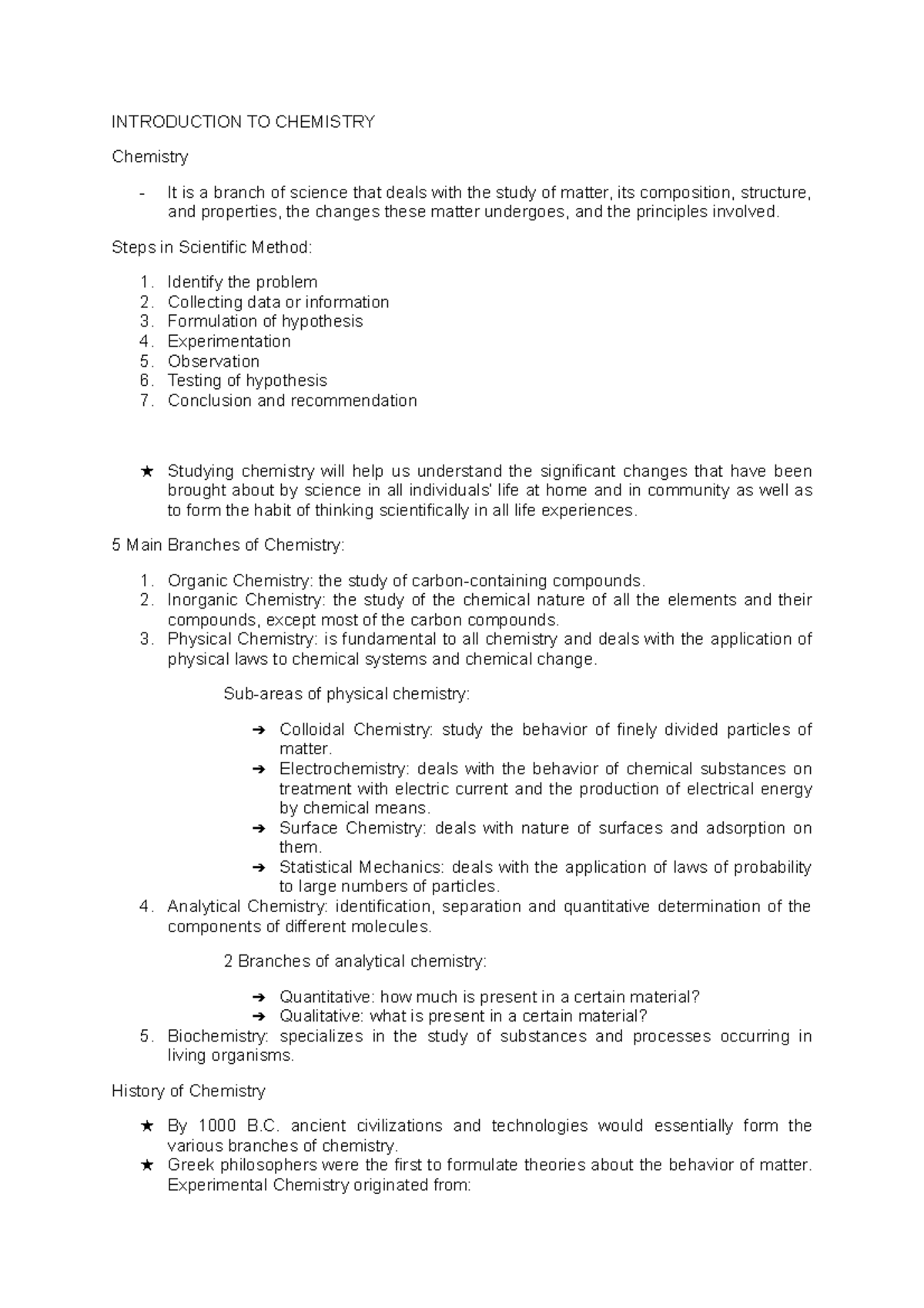 Intro to Chem - ... - INTRODUCTION TO CHEMISTRY Chemistry It is a ...