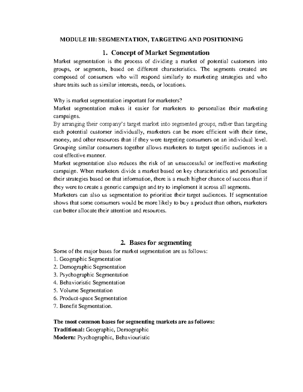 Principles OF Marketing SEM 4 Module 3 - MODULE III: SEGMENTATION ...