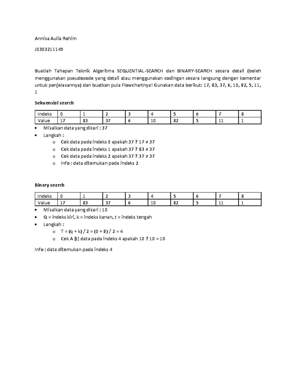Sequential Binary Annisa Aulia Rohim J Buatlah Tahapan Teknik Algoritma Sequential Search Dan