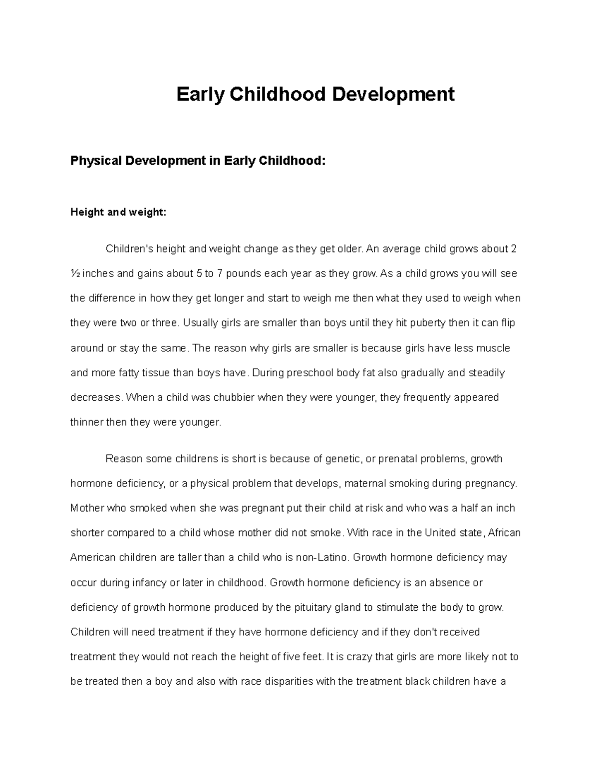 Early Childhood Development Early Childhood Development Physical