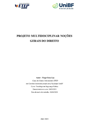 Modelo de Projeto Multidisciplinar - PROJETO MULTIDISCIPLINAR TÍTULO DO PROJETO CONFORME MATRÍZ ...