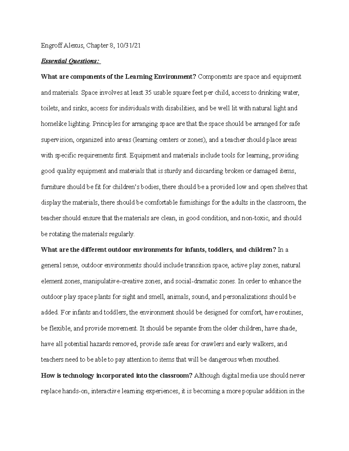 Chapter 8 Reading Log - Dr. Latorre - Engroff Alexus, Chapter 8, 10/31 ...