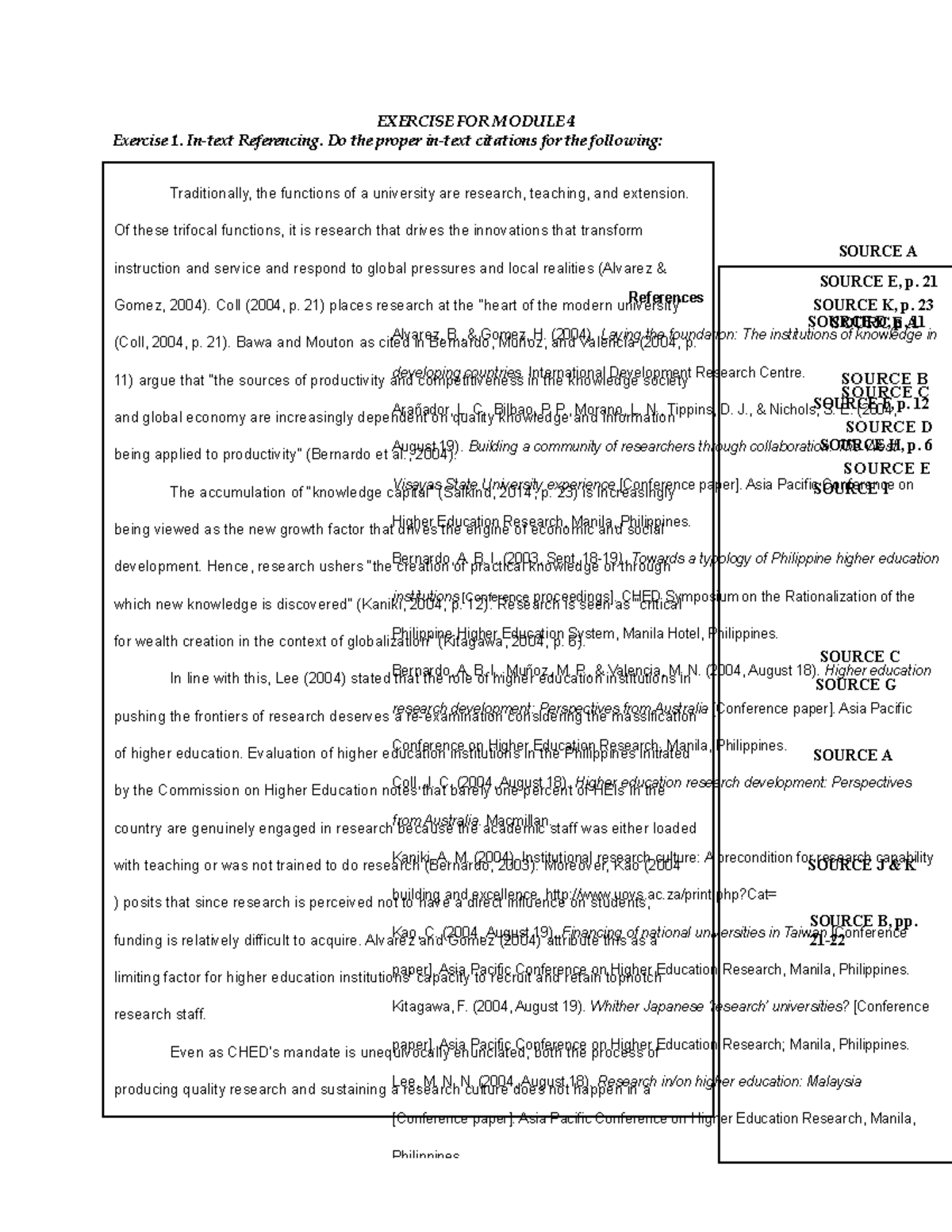 Exercise 1-2-APA 7th ed - EXERCISE FOR MODULE 4 Exercise 1. In-text ...