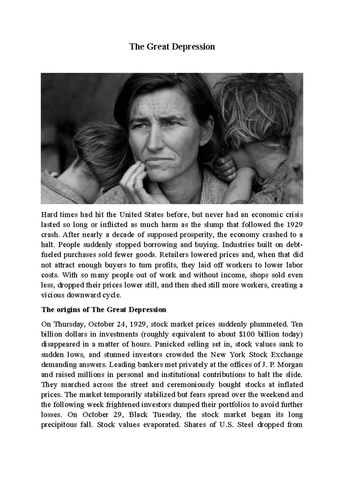 The Great Depression - The Great Depression Hard times had hit the ...