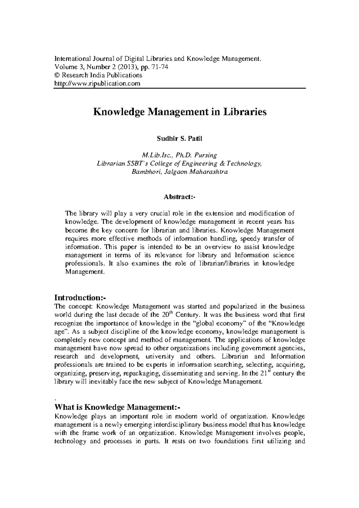 Knowledge mgt in library - Copy - International Journal of Digital ...