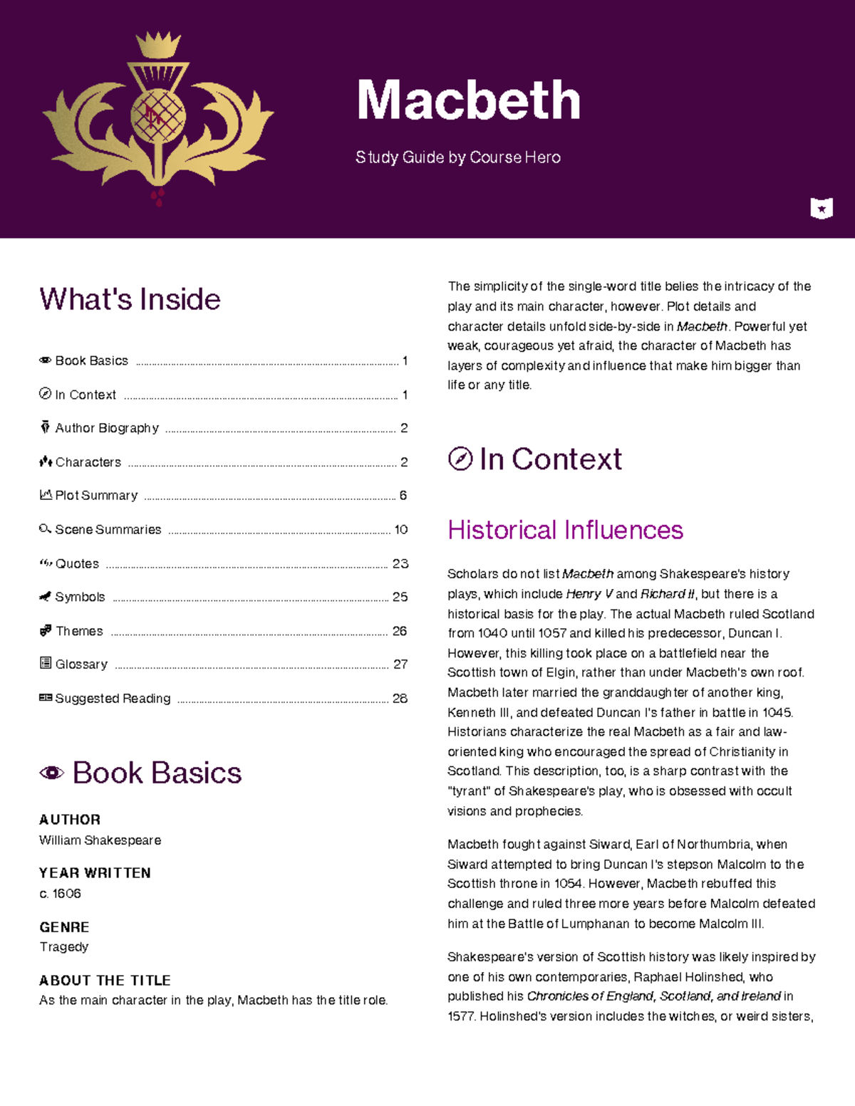 Macbeth SG Course Hero - Macbeth Study Guide by Course Hero What's ...