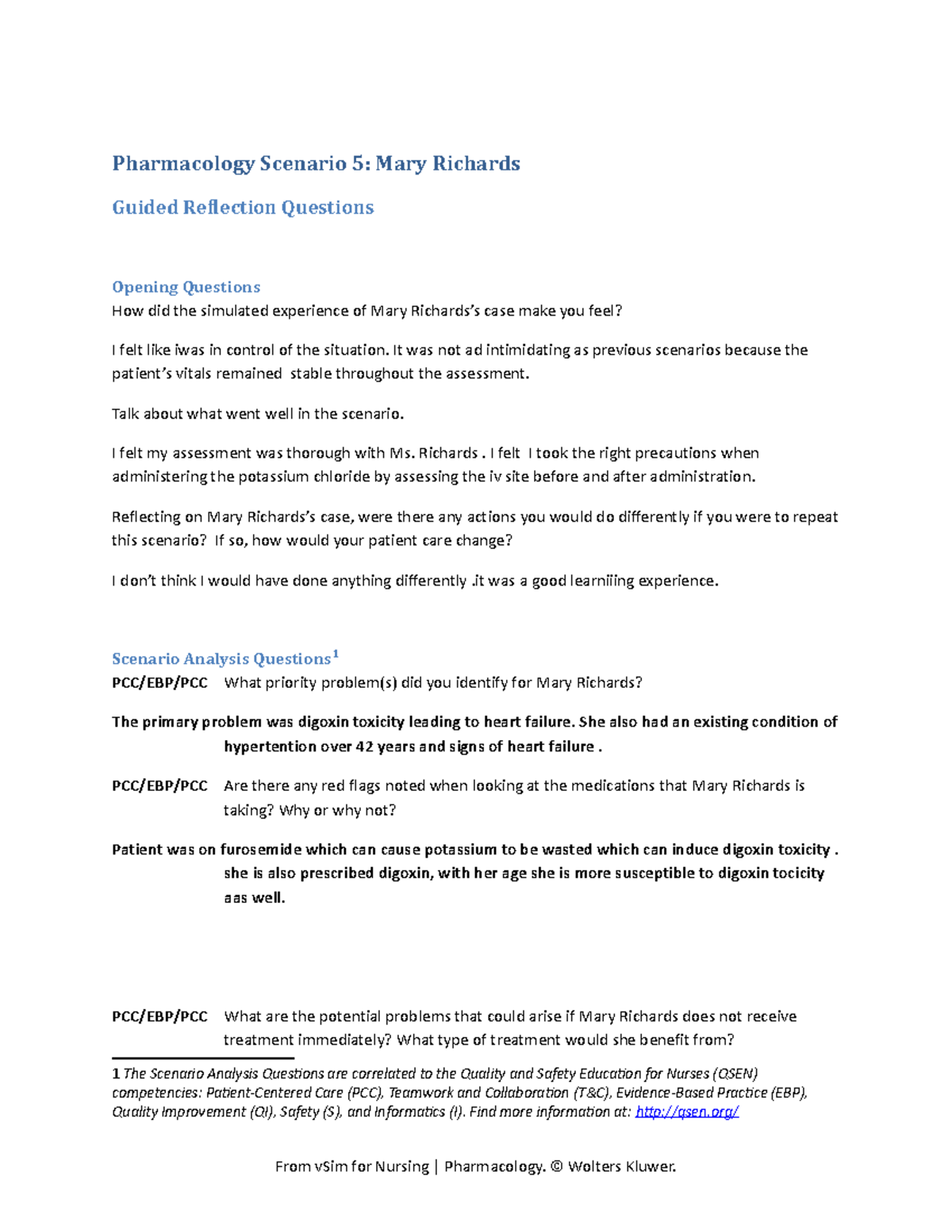 Mary Richards debrief - pharmacology - Pharmacology Scenario 5: Mary ...