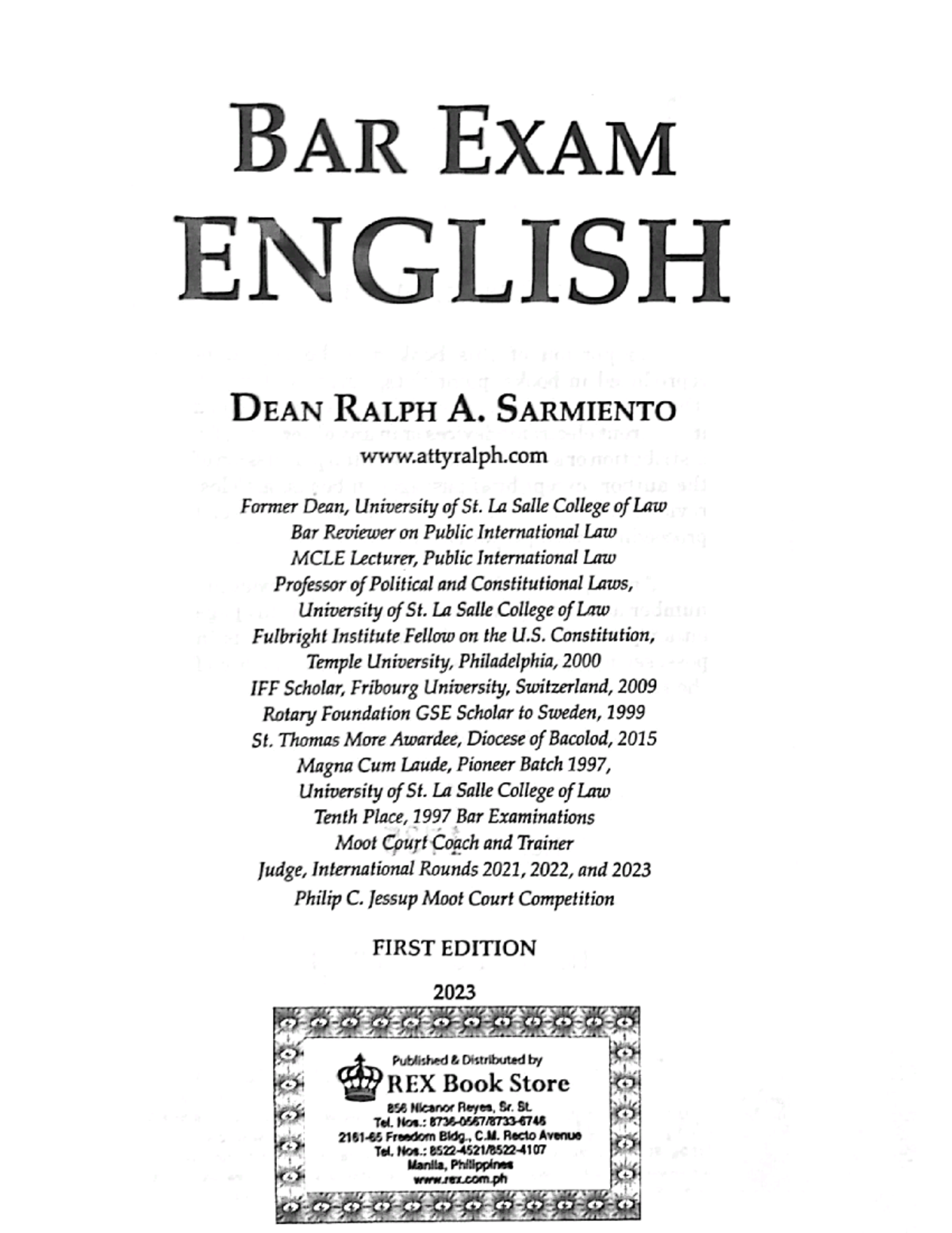Bar English - Lecture notes - B AR EXAM ENGLISH DEAN RALPH A. SARMIENTO ...