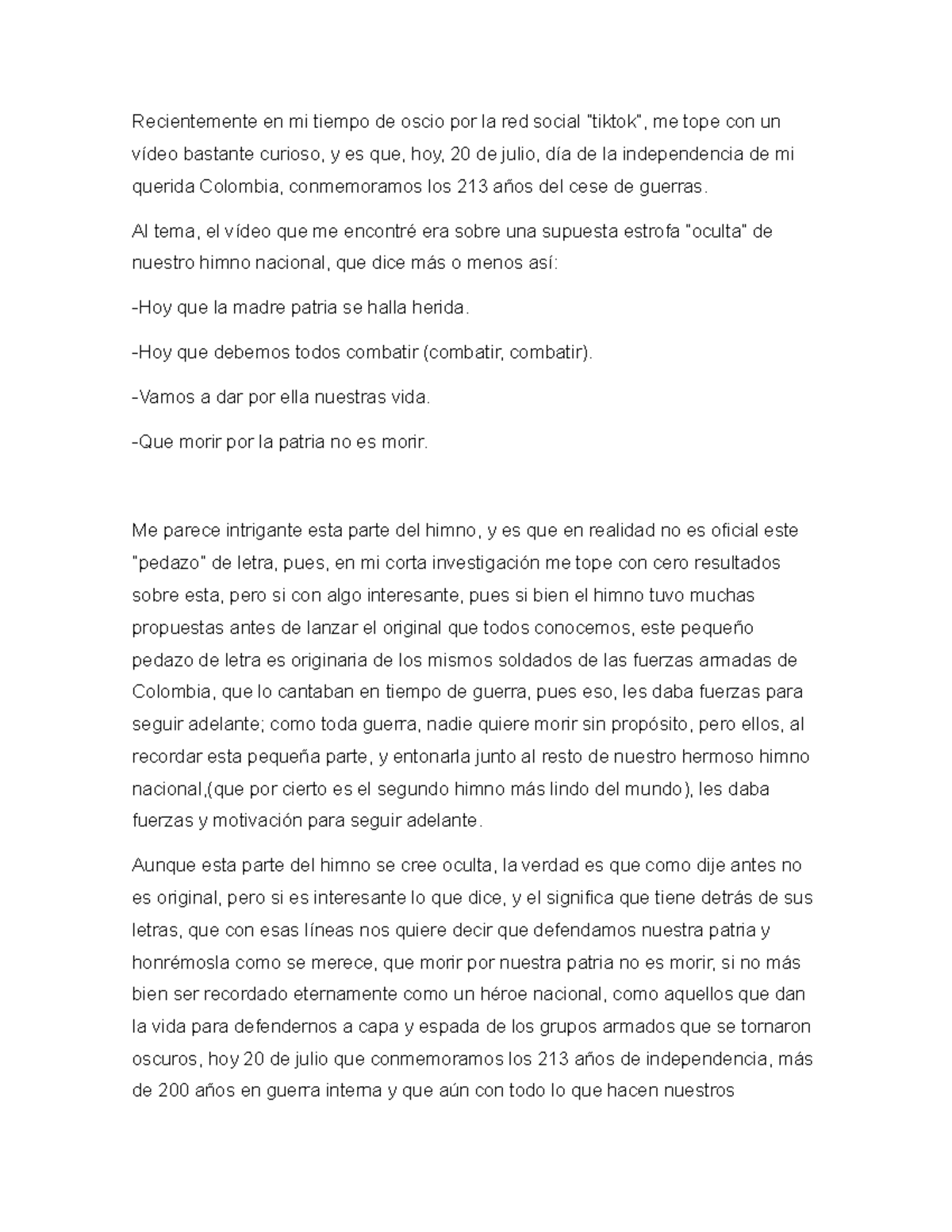 La estrofa oculta del himno nacional de Colombia - Recientemente en mi ...