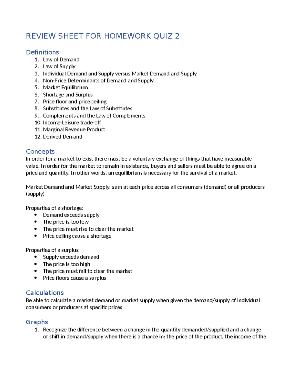 201 Quiz Review 2 - Helps with quizzes - REVIEW SHEET FOR HOMEWORK QUIZ ...