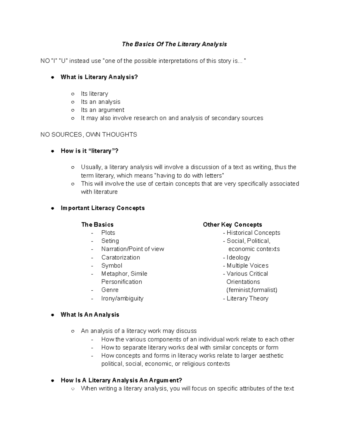 pg1 of powerpoint - The Basics Of The Literary Analysis NO “I” “U ...
